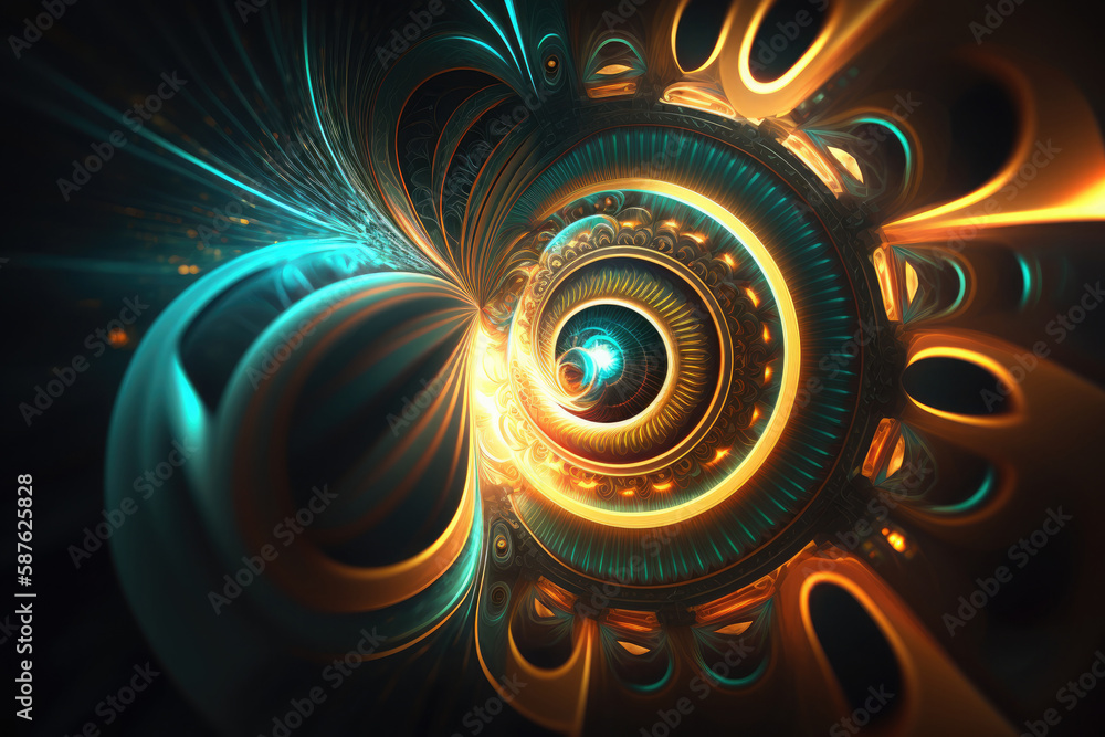 Cosmic trance and hypnosis concept of glowing details in digital neural ...