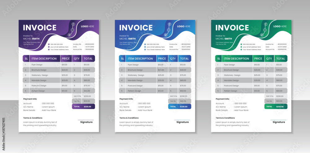 Modern & Stylish Invoice design template. Bill form business invoice ...