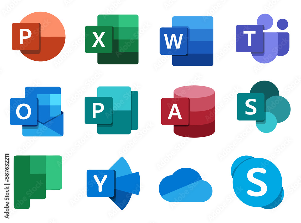 Microsoft 365 Office icon set. Vector editorial illustration transparent png. Stock Illustration ...