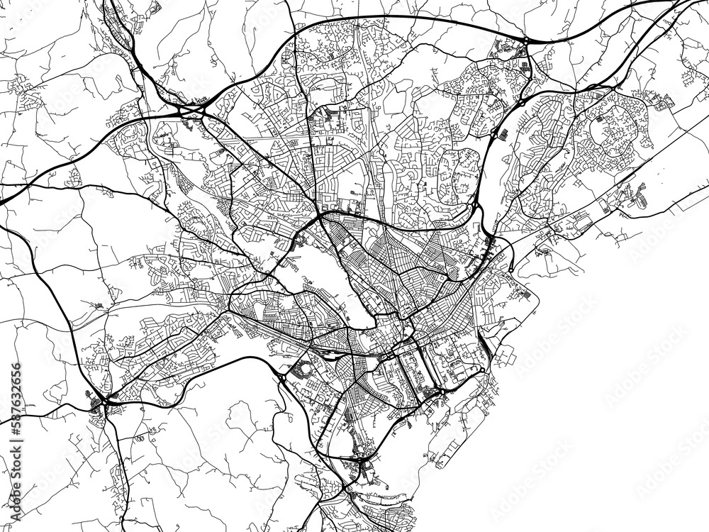 Road map of the city of Cardiff the United Kingdom on a white ...