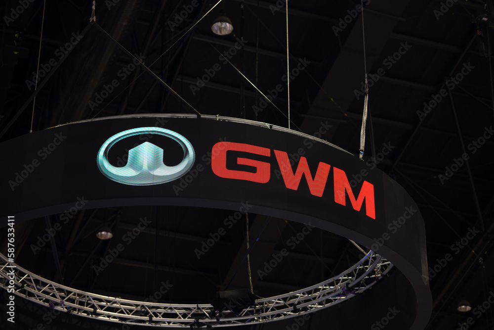 Great Wall Motors Co. Ltd. (GWM) Business brand logo at Moto expo booth ...