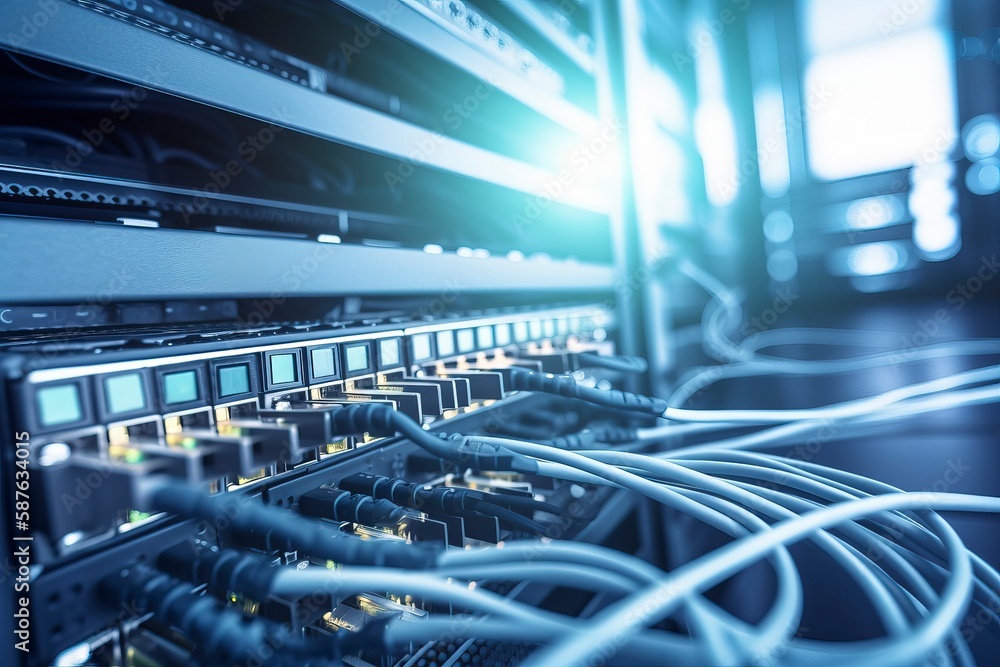 Server Staggered Cables And Interfaces Ai Technology Generated Image Stock Illustration Adobe