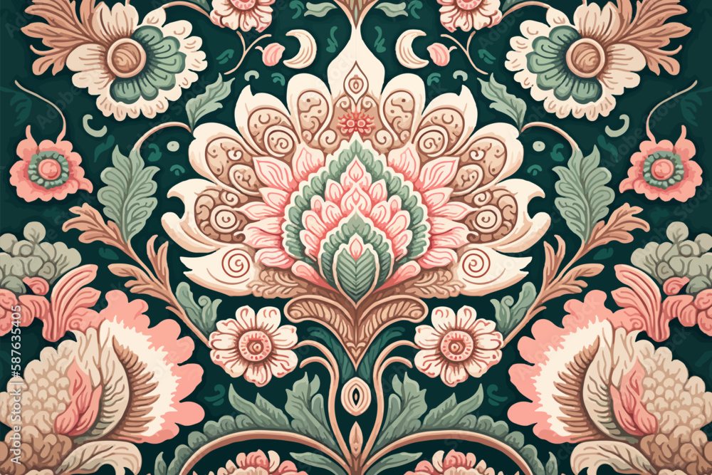 Luxury Indian floral pattern pastel tone. Abstract traditional folk ...