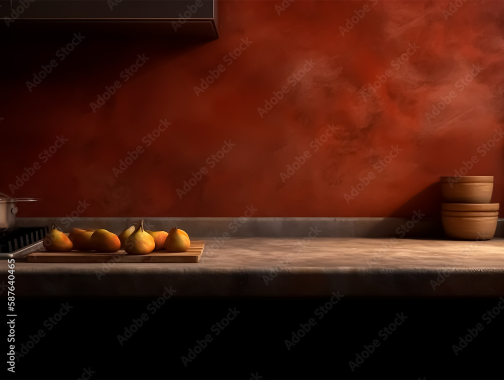 Kitchen background with fruits for product presentation and advertising ...
