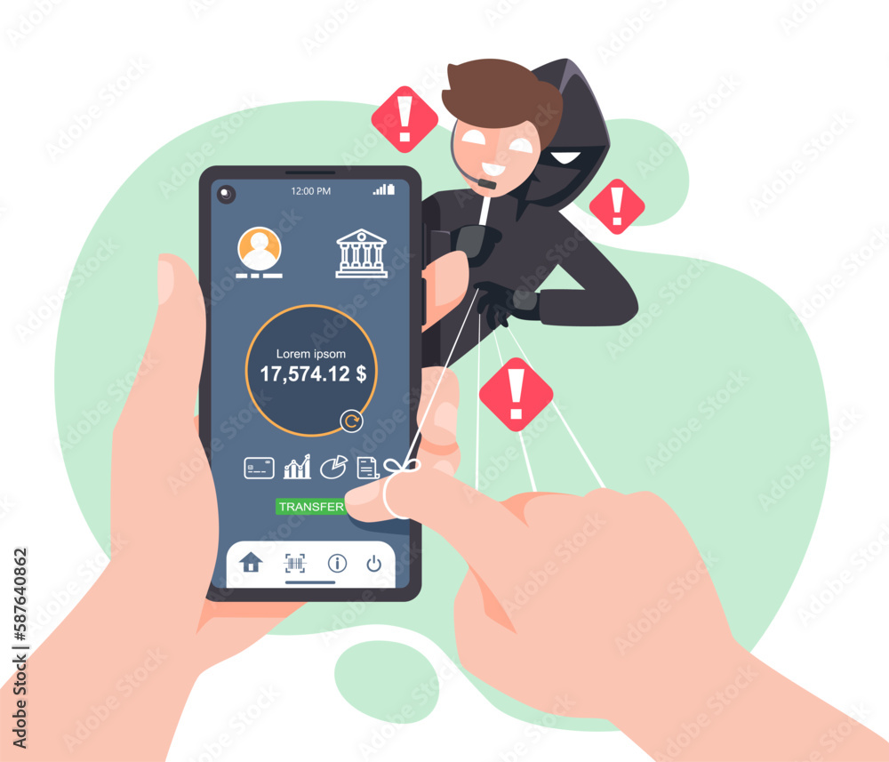 Vetor de Fake operator thief calls the smartphone to manipulate user ...