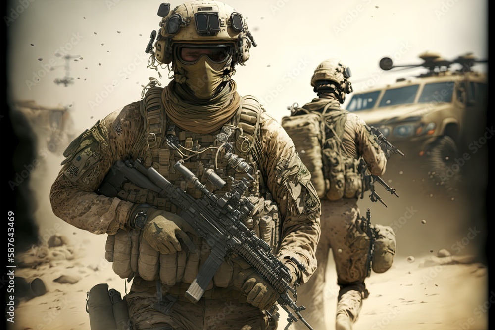 Elite military in battle for special forces, in a sci fi combat ...