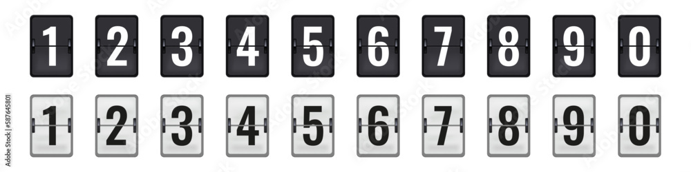 Flip clock number set. Countdown numbers flip counter set. Retro style ...