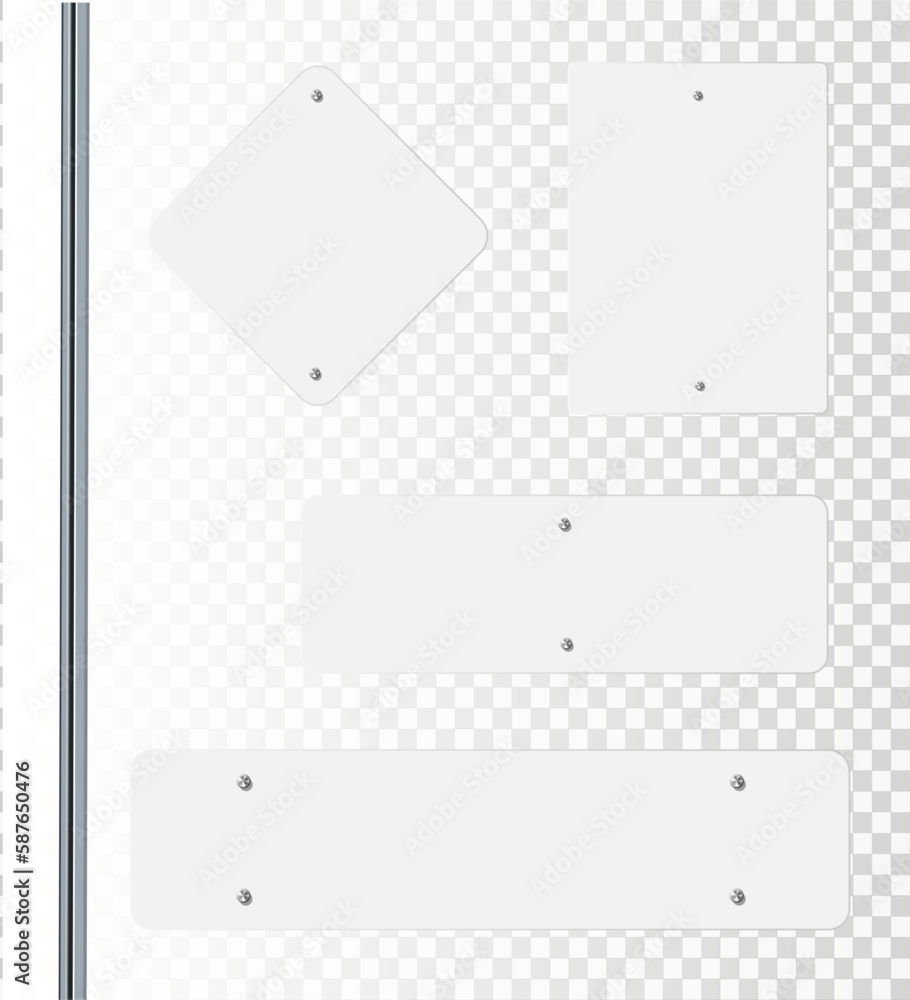Road, traffic signs. Highway signboard on metal pole. Blank white board ...