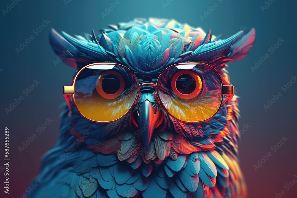 Owl Wearing Sunglasses On A Solid Color Background Vector Art Digital Art Faceted Minimal