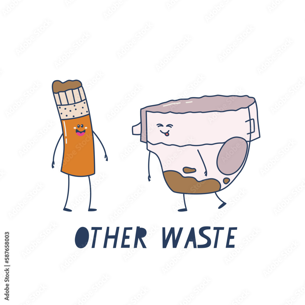 Sorting of other waste. Non-recyclable garbage - cigarette butts, used ...