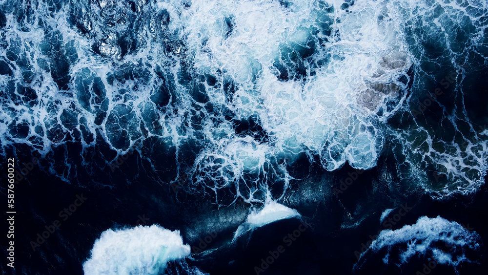 Top view dark blue sea water wave Big wave in black sea Top-down form ...