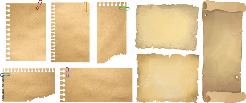 Scrapbooking kit, old paper. Templates for a note message. Vector ...