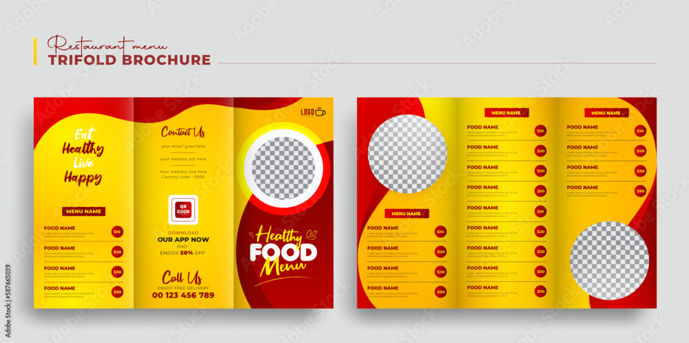 Editable restaurant Food menu trifold brochure template design, Healthy ...
