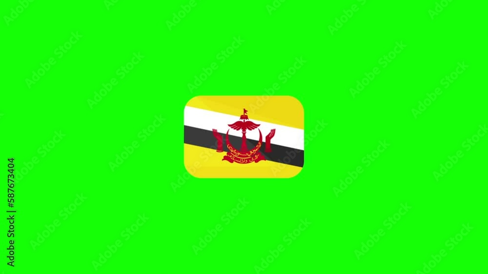 Animated Brunei Darussalam flag icon design in flat icon style on Green ...