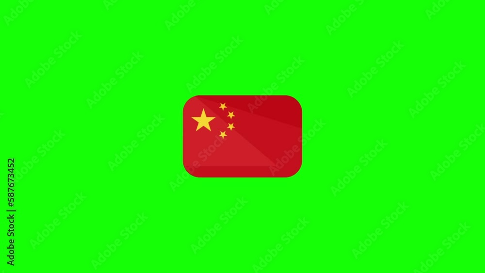 Animated China flag icon design in flat icon style on Green screen ...