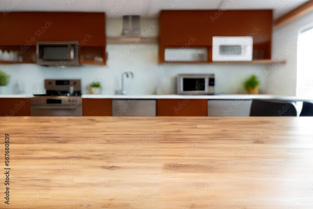 Modern kitchen interior with empty counter, post processed generative ...