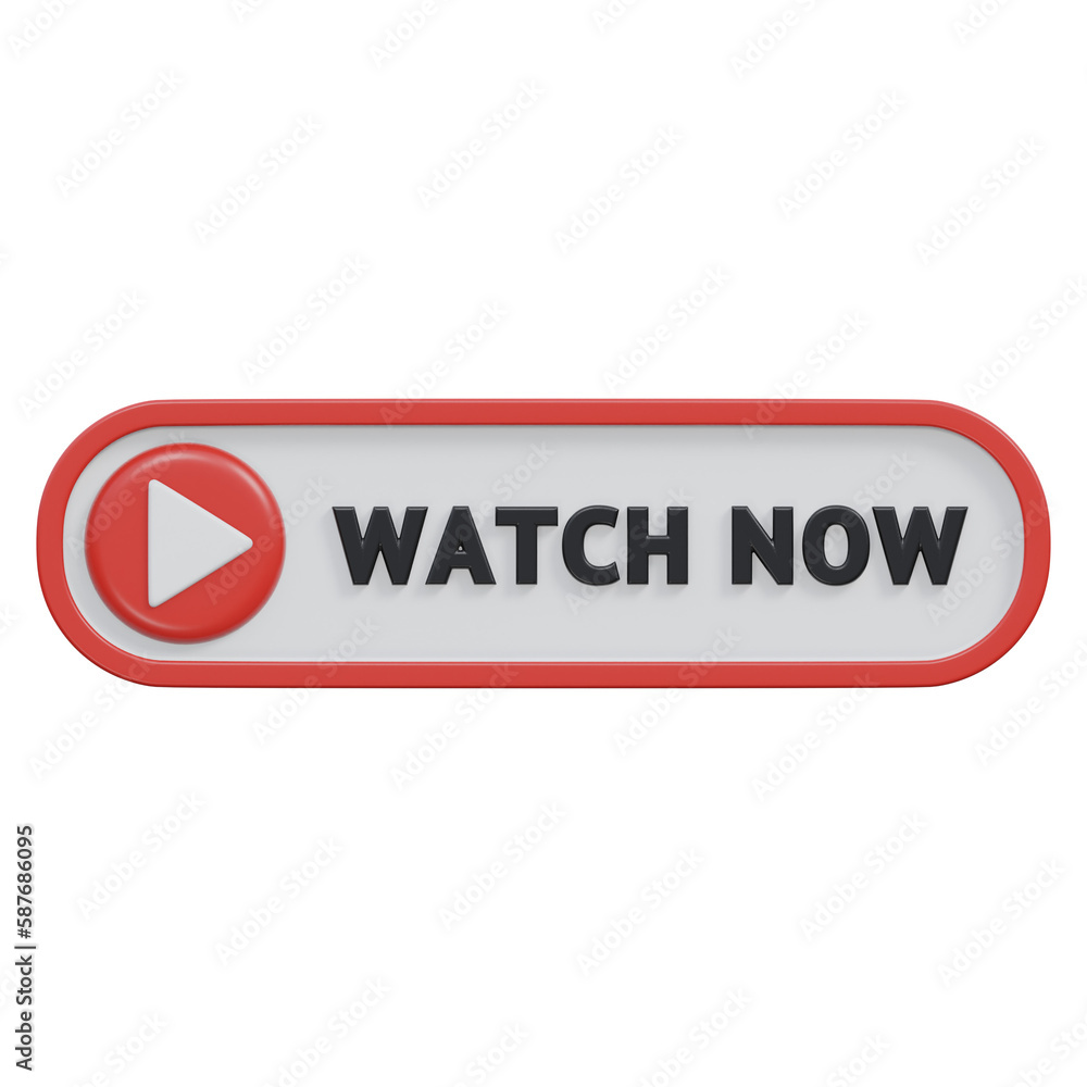 watch now button 3d render icon illustration with transparent ...