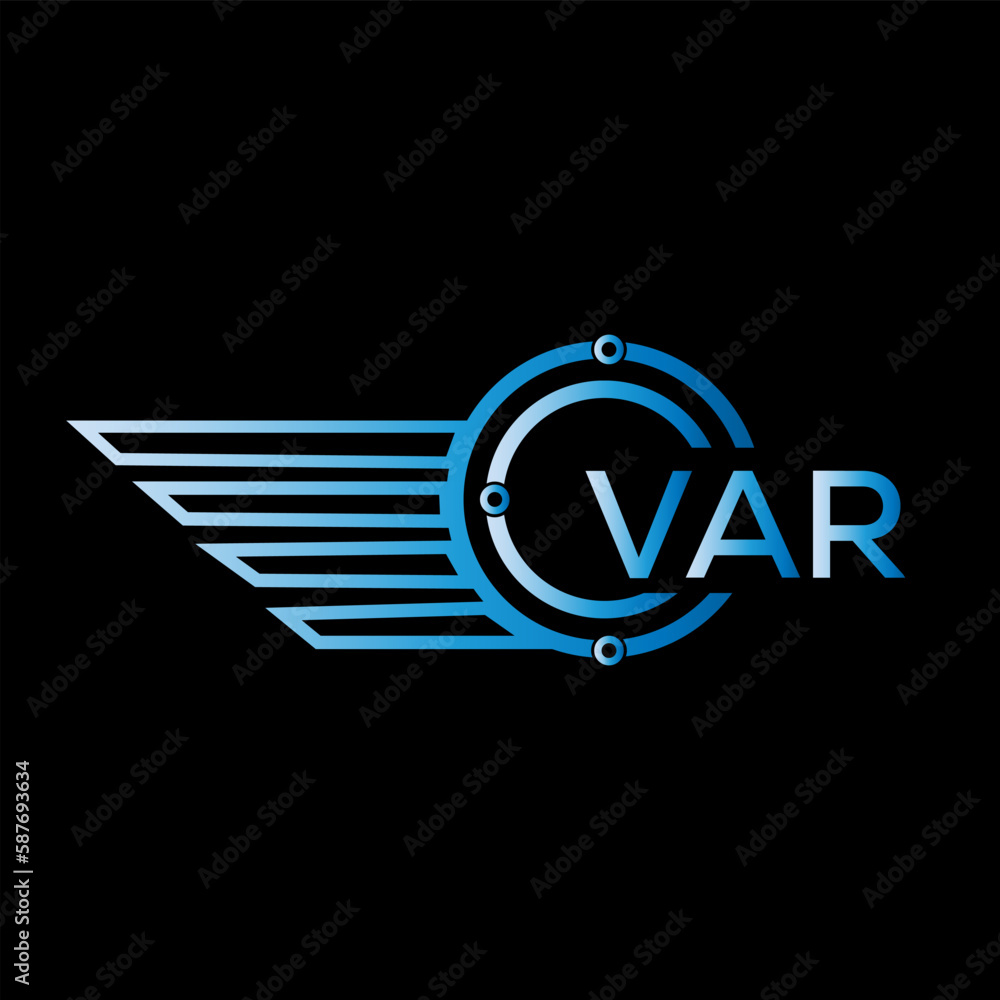 VAR letter logo. VAR blue vector image on black background. VAR ...