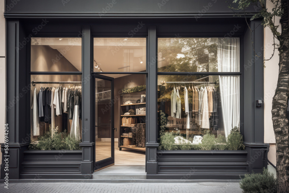 Modern Clothing Boutique Exterior with Large Window Display and ...