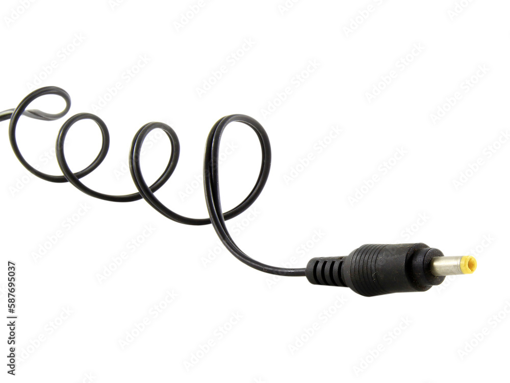 black wire cable of usb and adapter isolated on white background ...