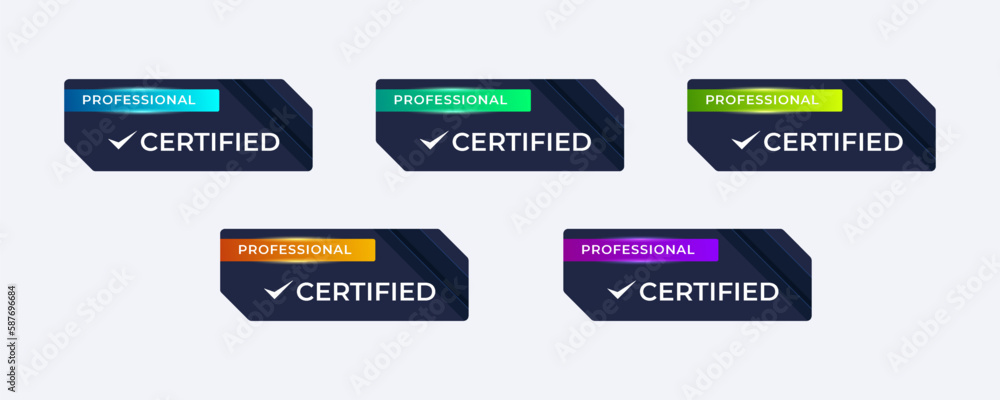 Certified badge design. Certification icon badge template with category ...
