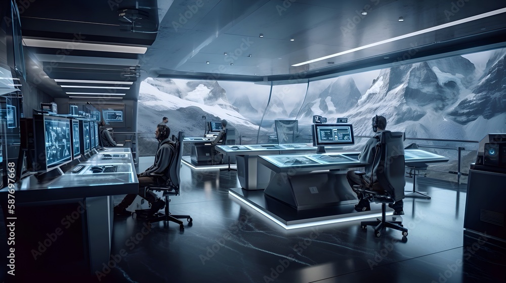 Futuristic Cyber Security Center in the Alps Stock Illustration | Adobe ...