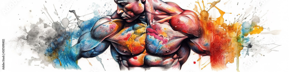 bodybuilding gym art concept, watecolor banner illustration isolated on ...