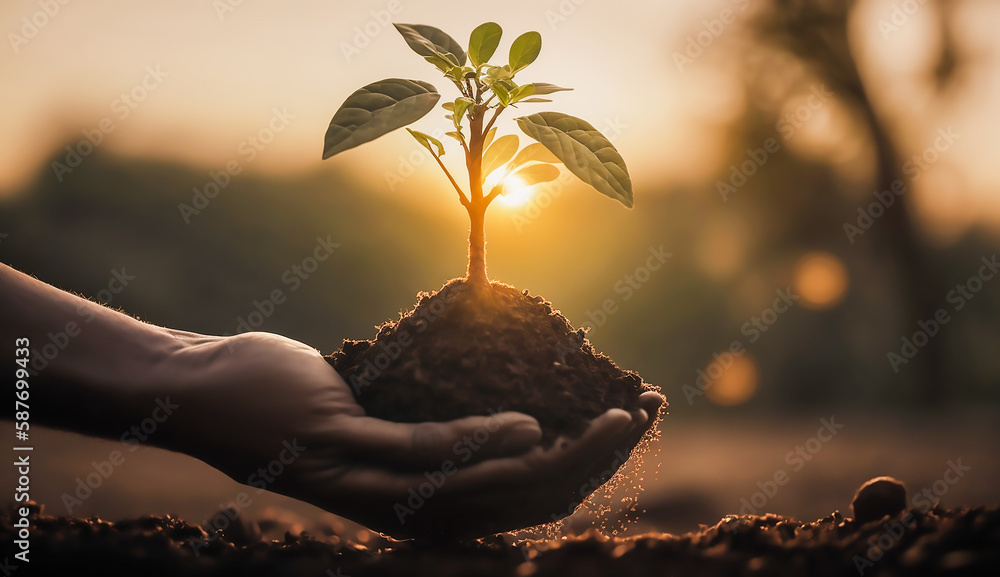close up hand holding seed plant planting growing plants in nature ...