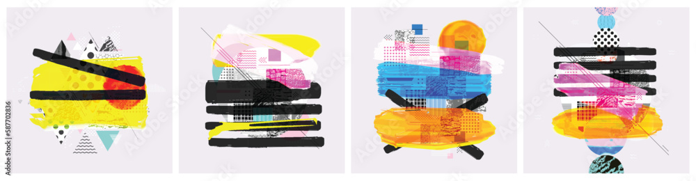 Colorful abstract geometric shapes and lines composition. Abstraction ...