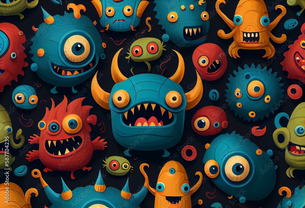 Cartoon monsters seamless devil halloween aliens pattern for kids ...