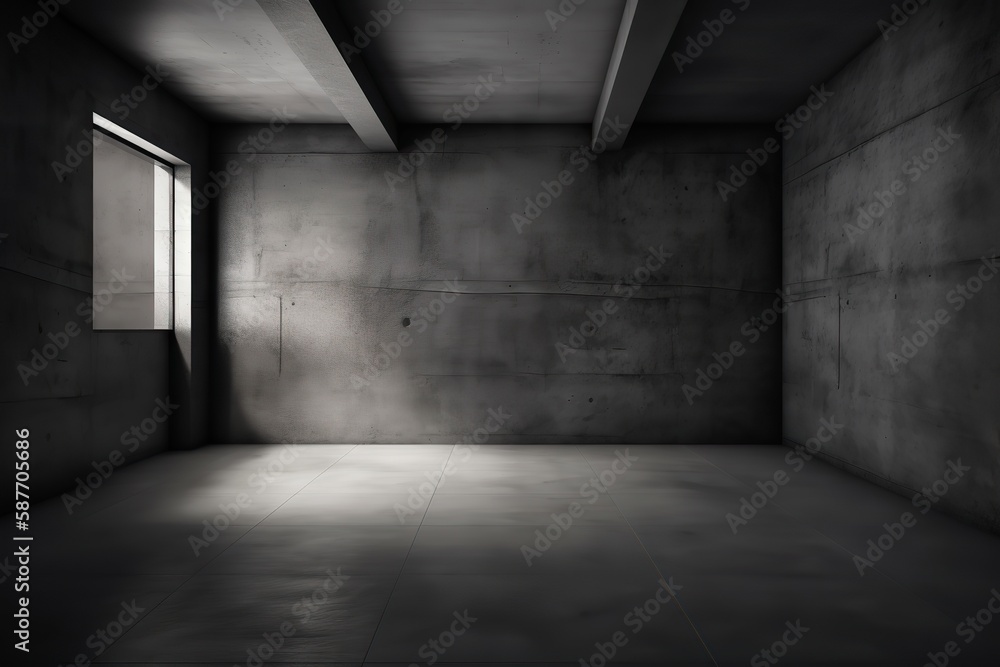 Abandoned and austere concrete room with no objects, empty room ...