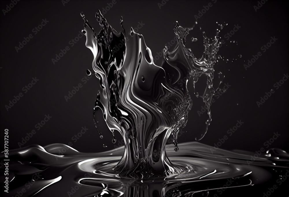 Enigmatic dark liquid flowing and moving, with realistic cgi 3D ...