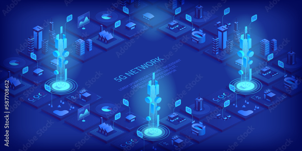 5g network technology concept. Wireless mobile telecommunication ...