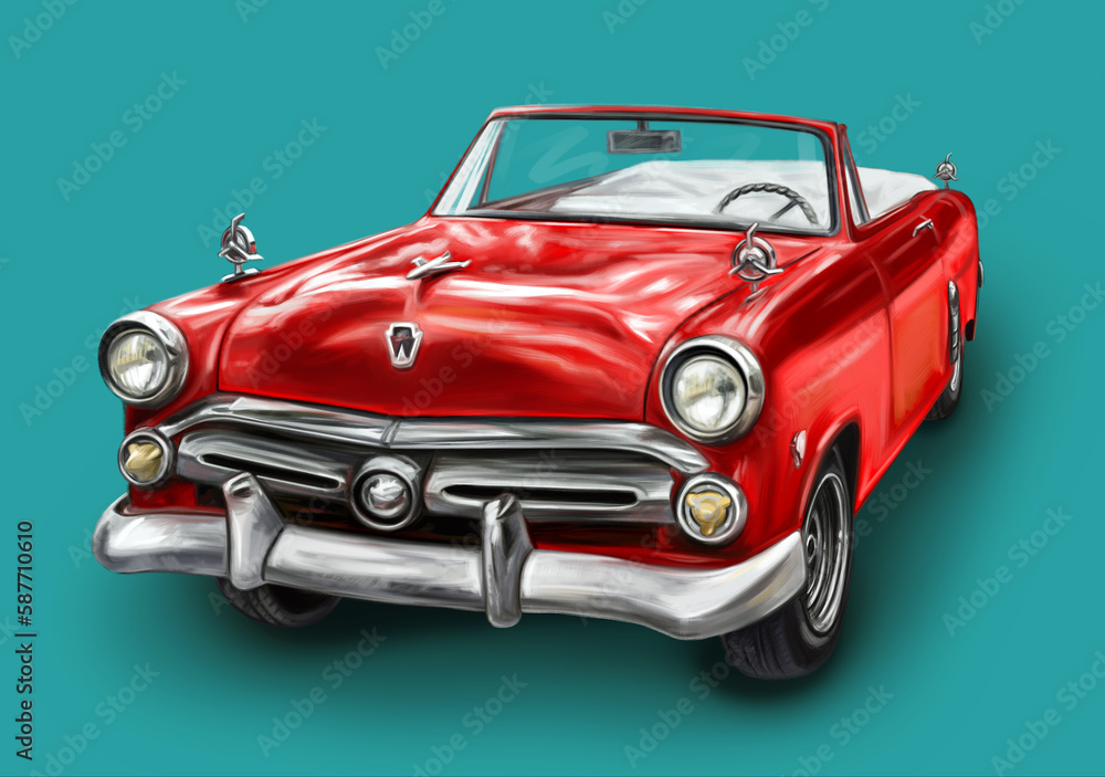 A digital drawing of a Ford Crestline on a cyan background. It features ...