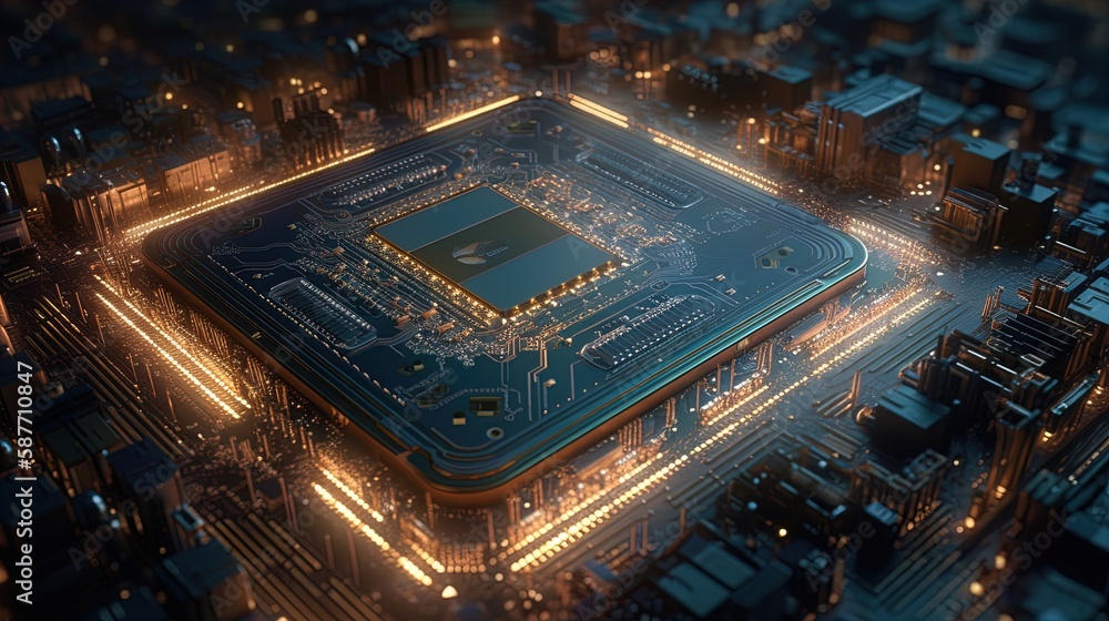 Cybernetic Microcosm: Zoomed-In Microchip Surface as a Futuristic ...