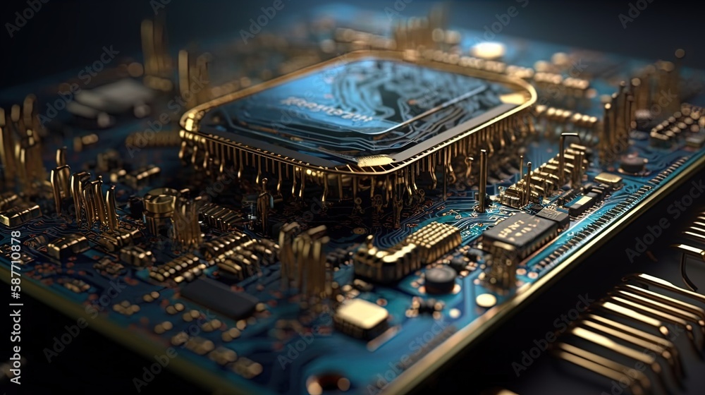 Cybernetic Microcosm: Zoomed-In Microchip Surface as a Futuristic ...