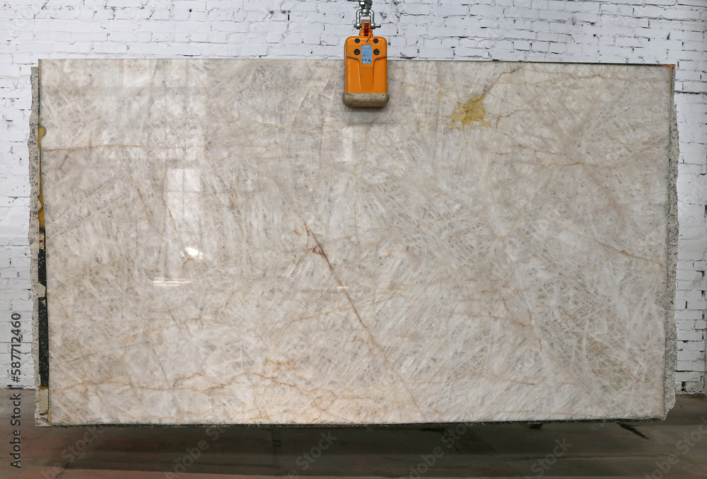Picture of a marble slab on a hanger, shot in natural light, a cut of ...