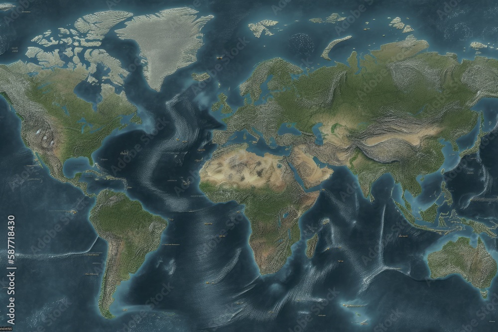world map with extensive bodies of water. Generative AI Stock ...
