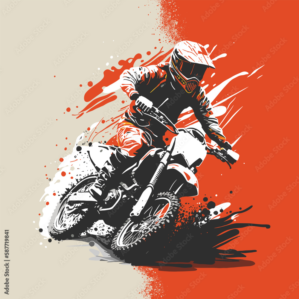Motocross rider hand drawn with grungy brush effect. Vector ...