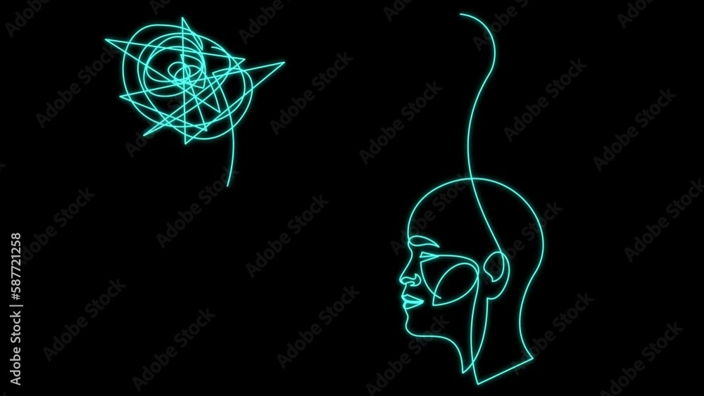 Animated continuous one line drawing two human heads with opposite ...