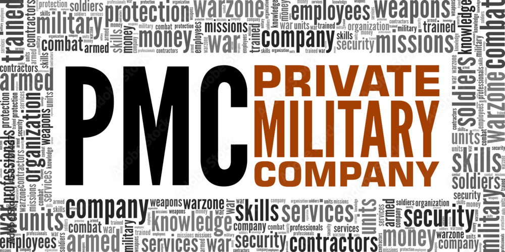 PMC - Private Military Company word cloud conceptual design isolated on ...