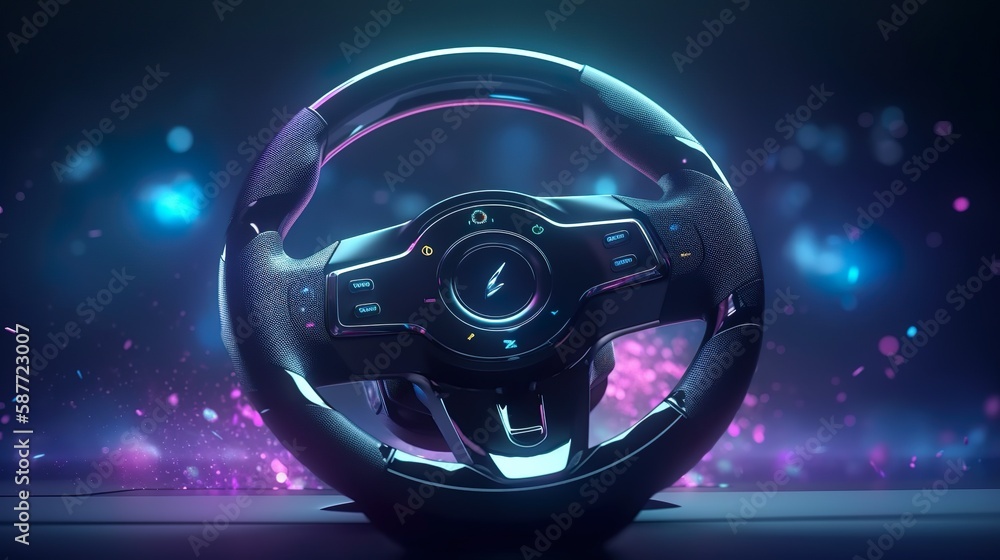 Game wheel, Racing controller, isolated on a modern colorful universe ...