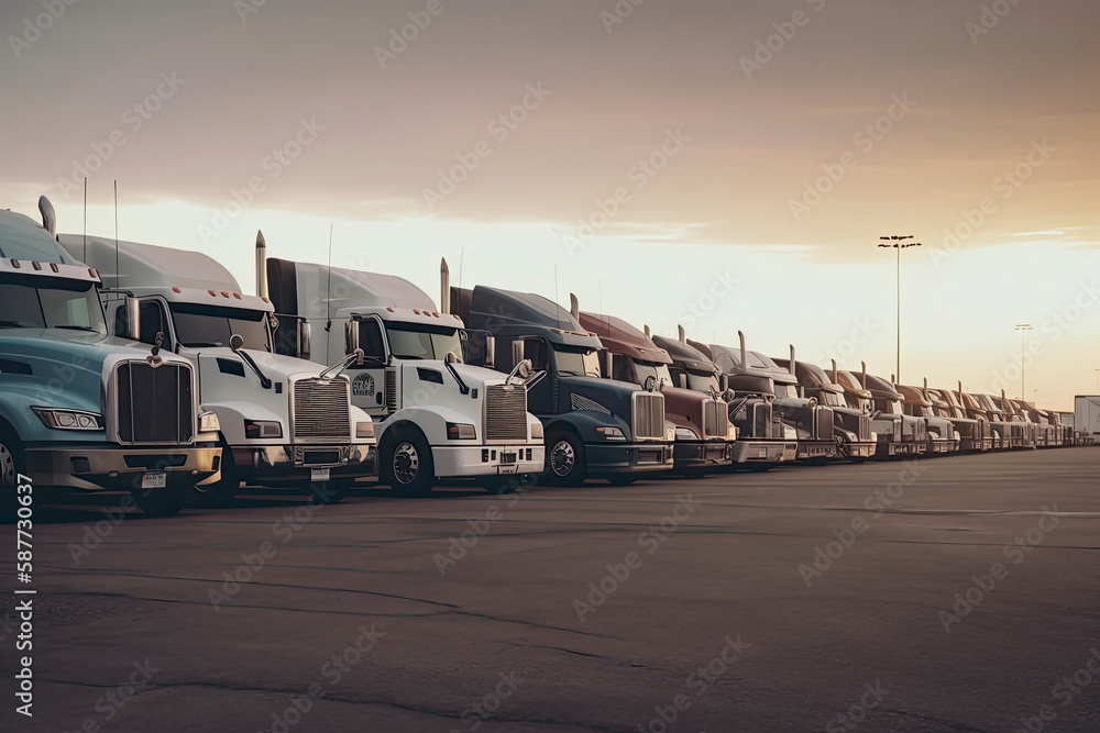Different make big rigs semi trucks tractors with loaded semi trailers ...
