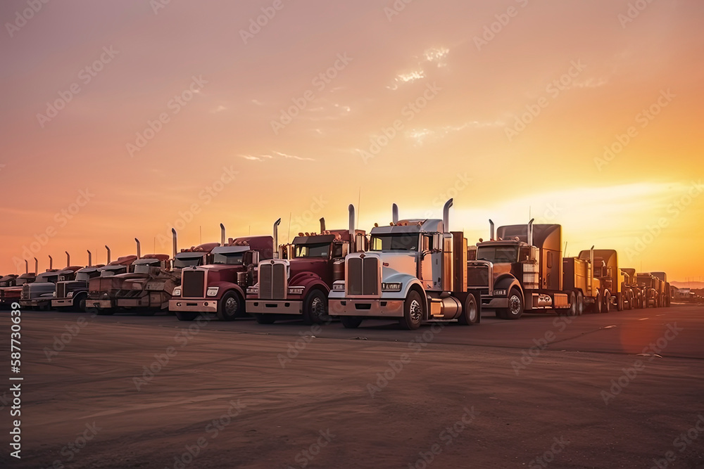 Different make big rigs semi trucks tractors with loaded semi trailers ...
