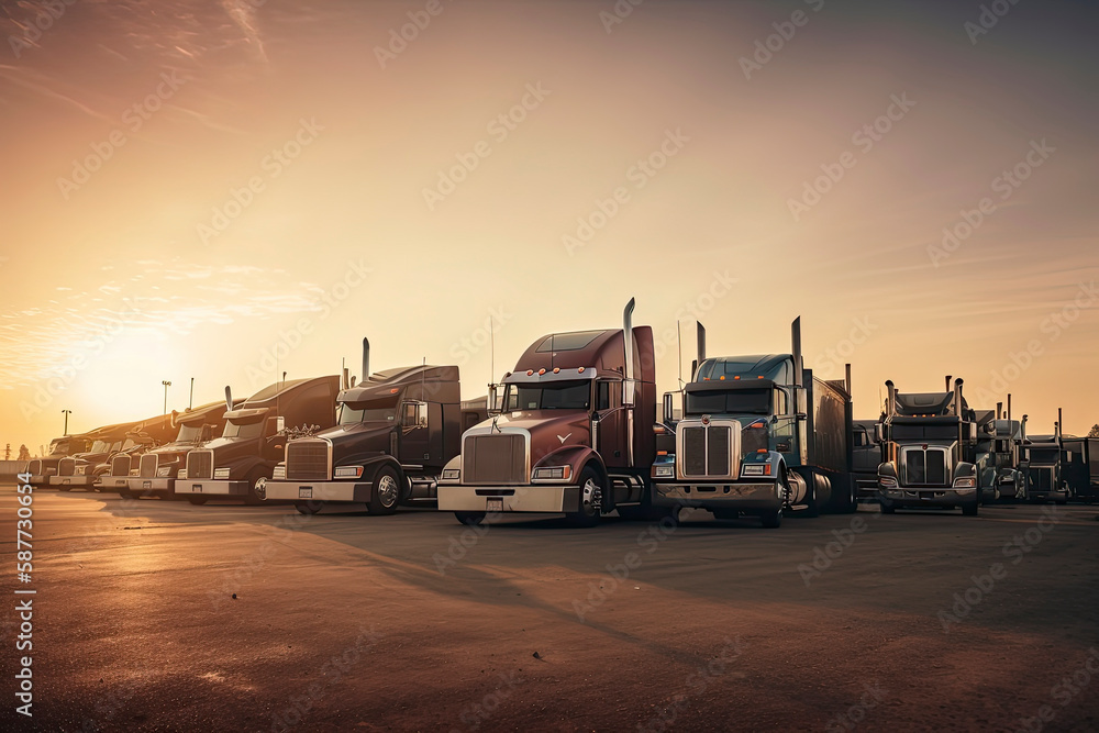 Different make big rigs semi trucks tractors with loaded semi trailers ...