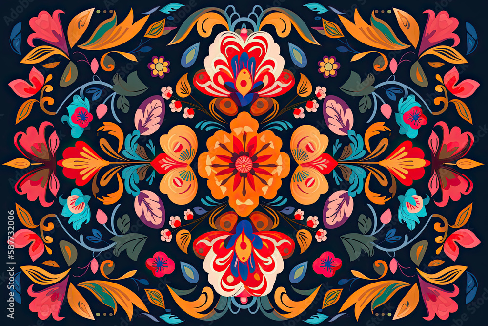 Mexican flower traditional pattern background. Mexican ethnic embroidery decoration ornament ...