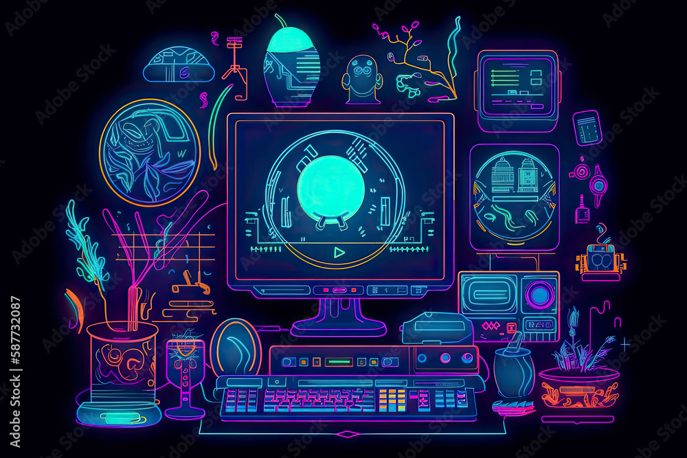 Neon old computer aestethic. Retro pc elements, user interface ...
