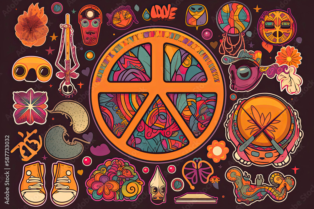 Groovy 70s Vector Sticker Set. Disco ball, high boots, peace sign ...