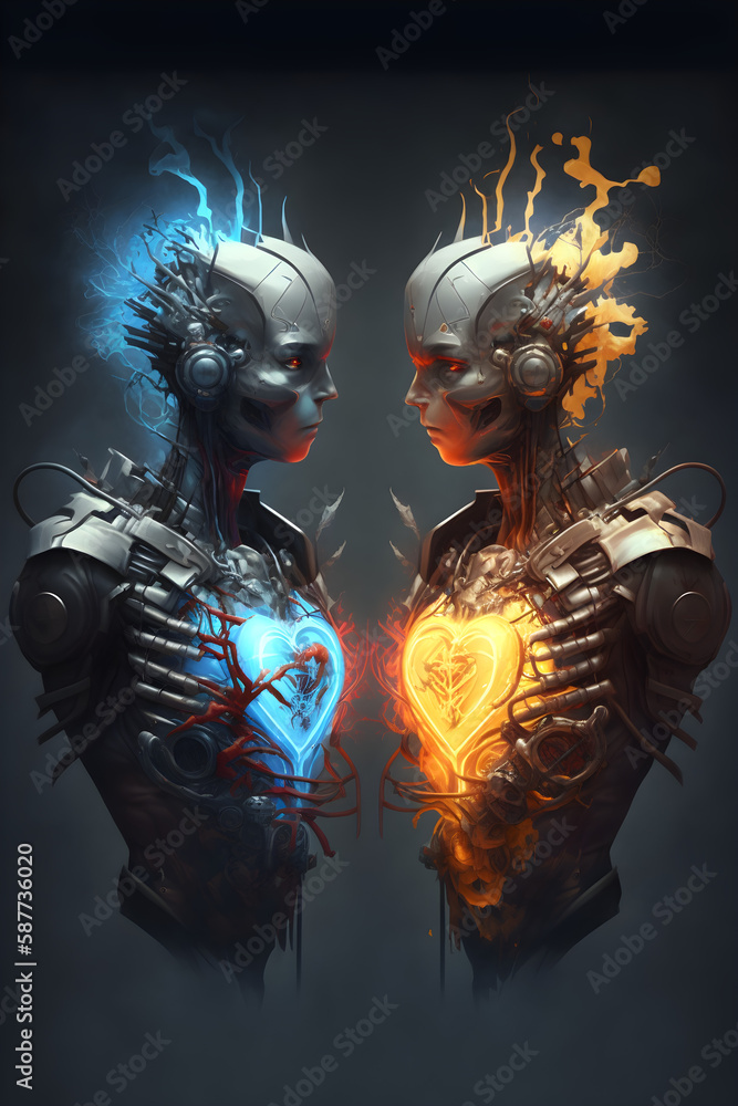 Twins with atomic heart, robotic twins, mech twins Stock Illustration ...