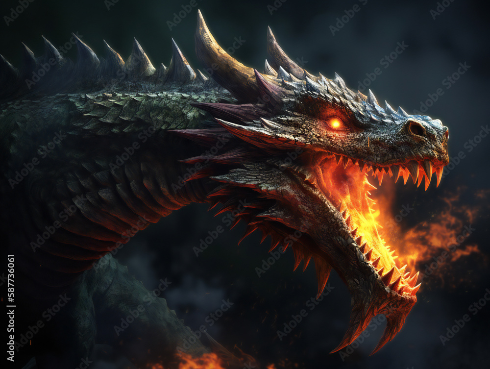 majestic fire-breathing dragon, fantasy creature, medieval mythology ...